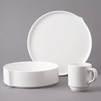 Bon Chef Stacked Lines White Porcelain Dinnerware - WebstaurantStore
