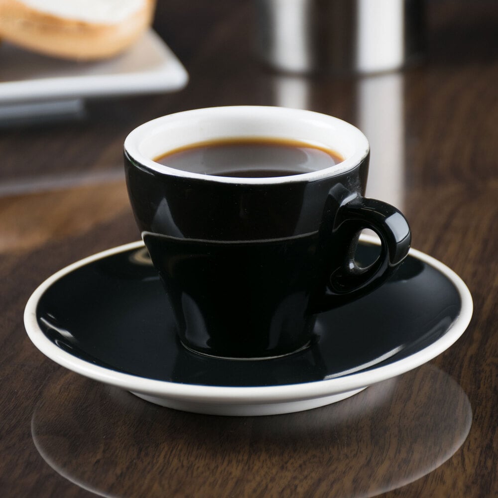 CAC E-3-BLK Venice 3.5 oz. Black Espresso Cup with 4 7/8" Saucer - 48/Case