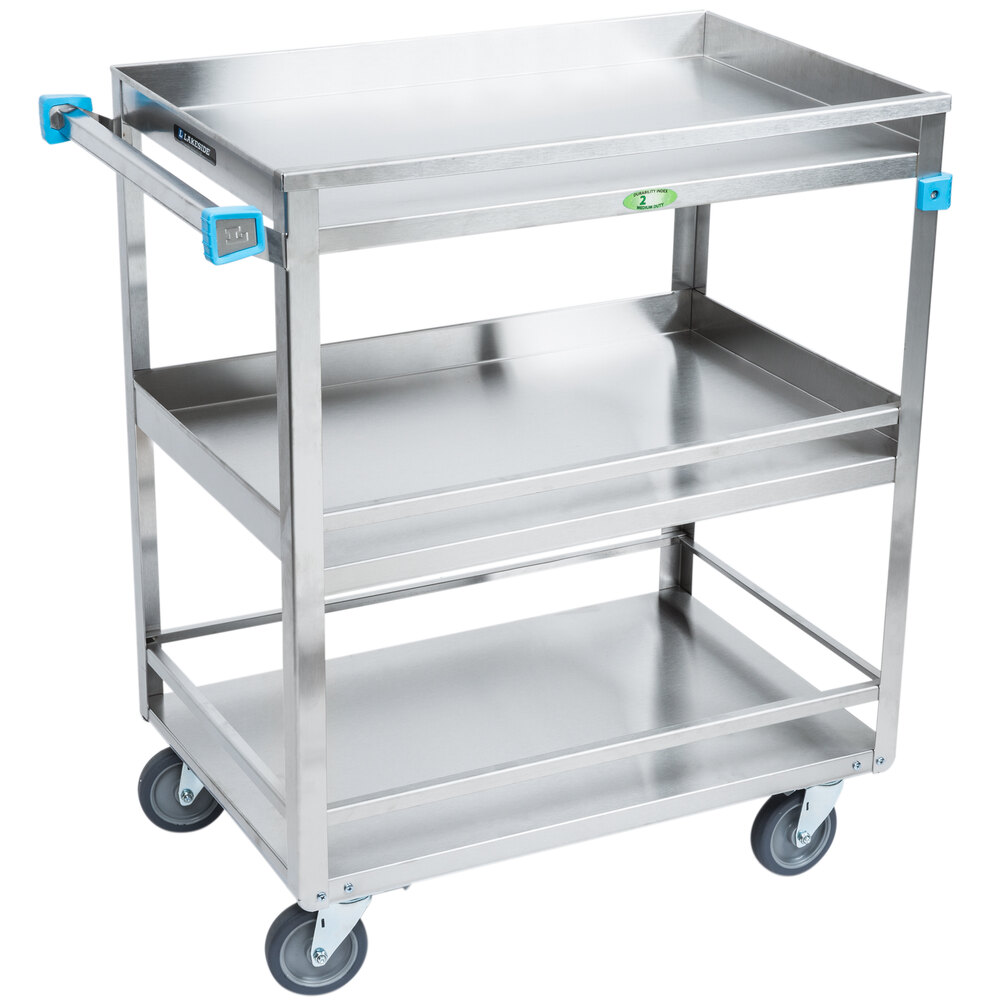 Lakeside 526 Stainless Steel Three Shelf Guard Rail Utility Cart - 31 ...