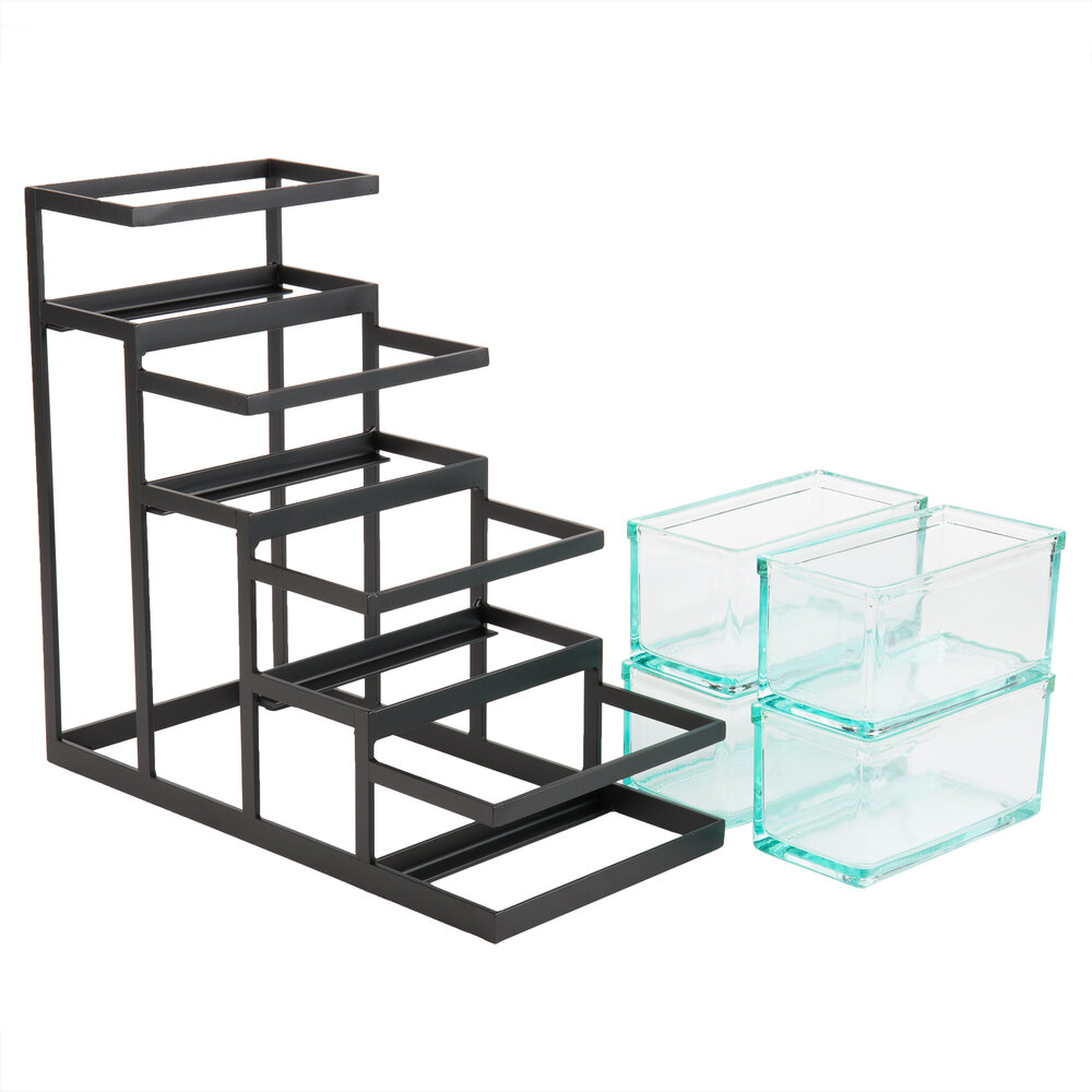 Cal-Mil 3338-13 Black Stair Step Condiment Display with Glass Jars - 18 ...