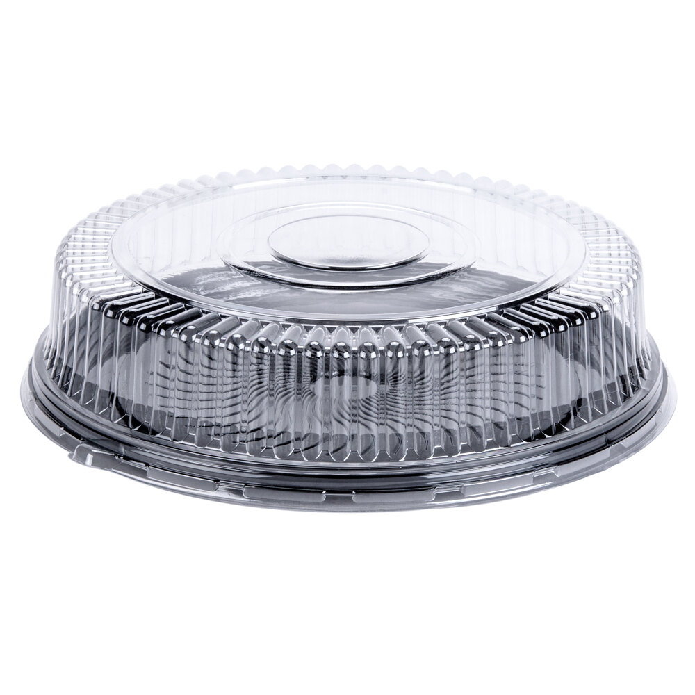Visions 16" Clear PET Plastic Round Catering Tray Low Dome Lid - 25/Case