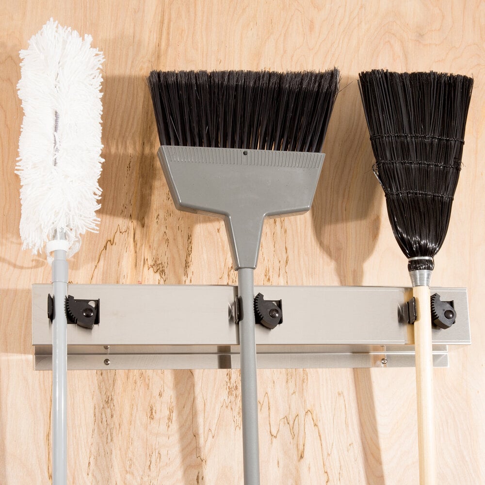 Bobrick B-223 24" Stainless Steel Mop / Broom Rack with 3 Holders