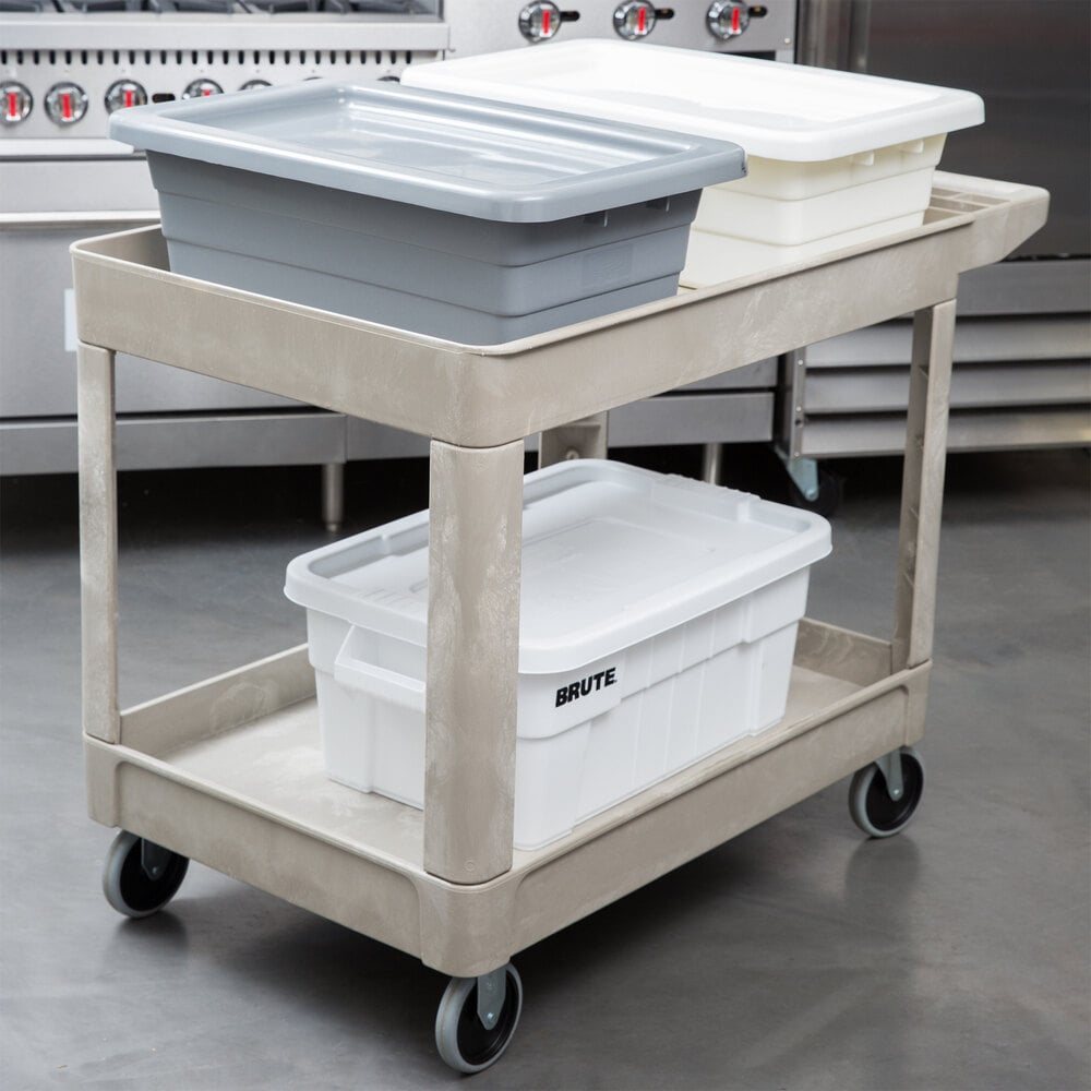 Rubbermaid FG452089BEIG Beige Medium Lipped Two Shelf Utility Cart with ...