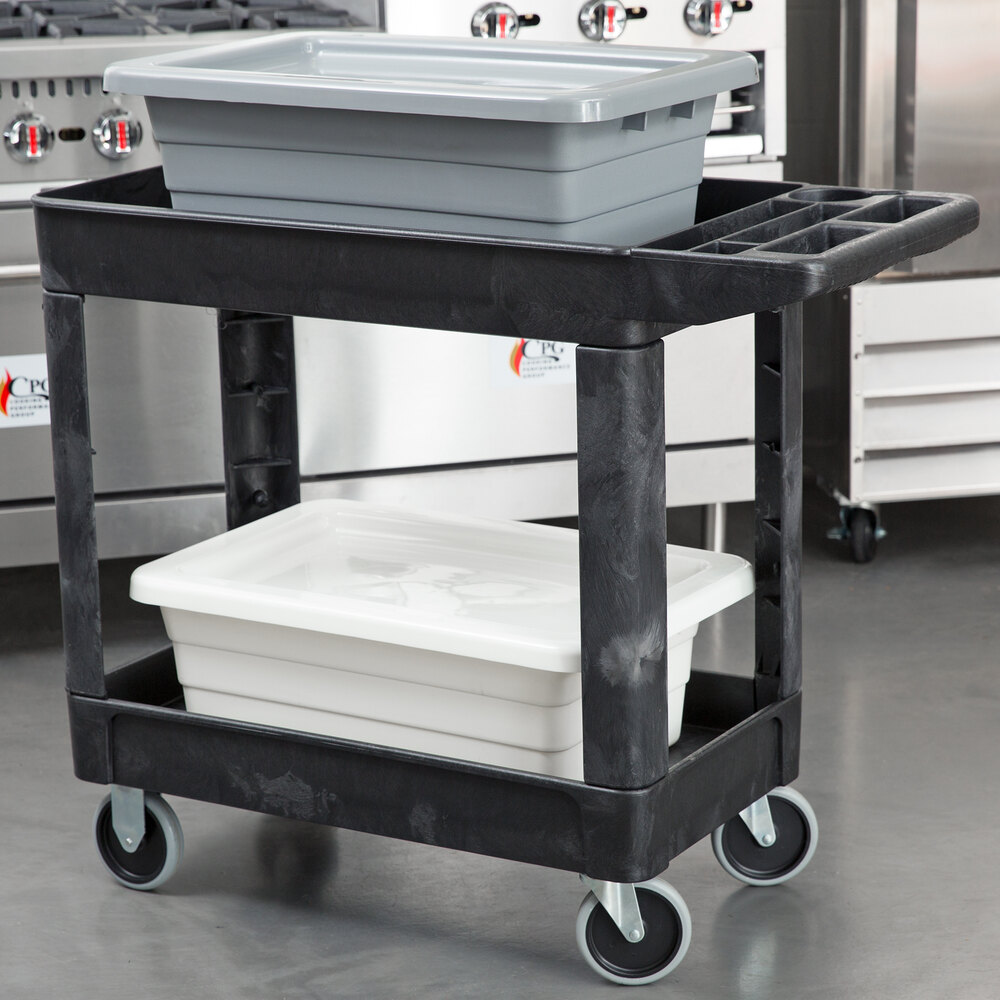 Rubbermaid FG450089BLA Black Small Lipped Two Shelf Utility Cart with ...