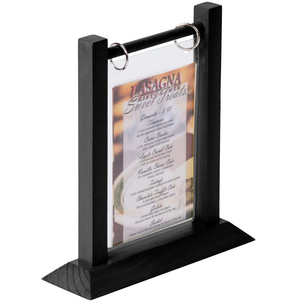 Menu Solutions WFT4S-A 4" x 6" Black Wood Flip Top Table Tent