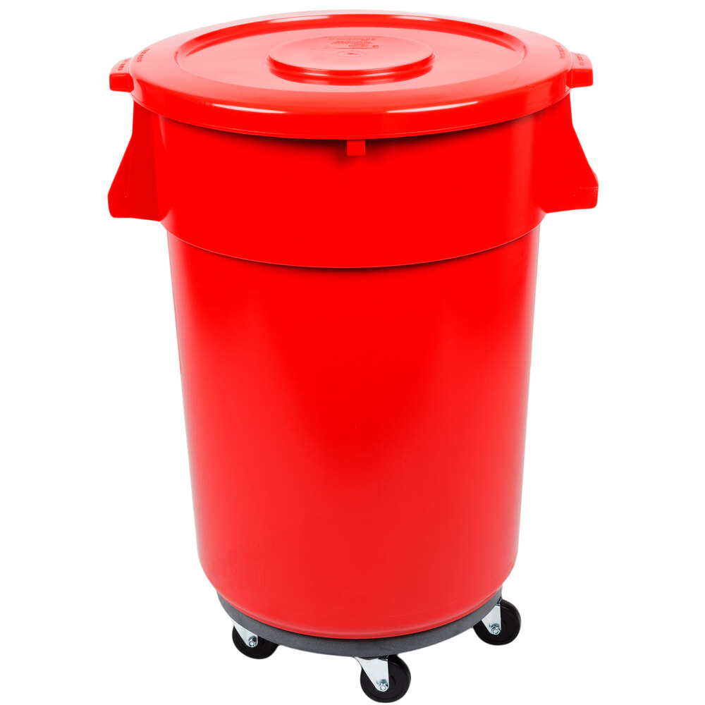 Continental 44 Gallon Red Trash Can, Lid, and Dolly Kit
