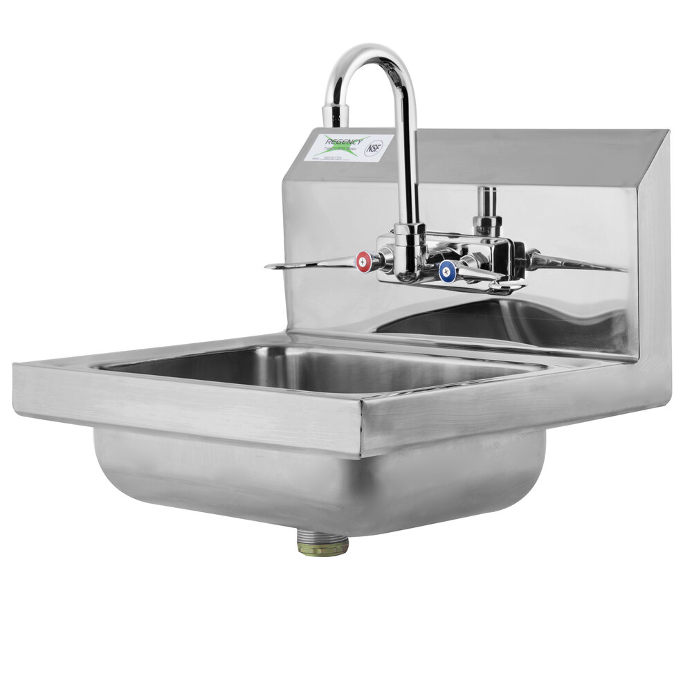 Regency 17 1/4" x 15 1/4" Wall Mounted Hand Sink with Gooseneck Faucet ...