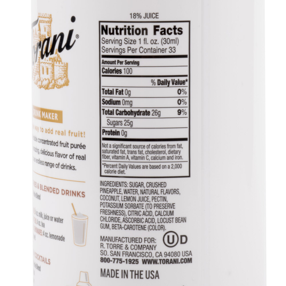 Torani 1 Liter Pina Colada Puree Blend