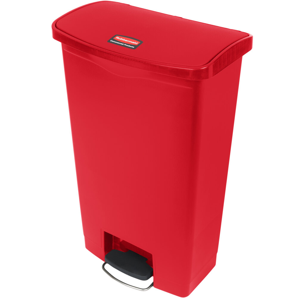 Rubbermaid 1883568 Slim Jim Resin Red Front Step-On Trash Can - 18 Gallon