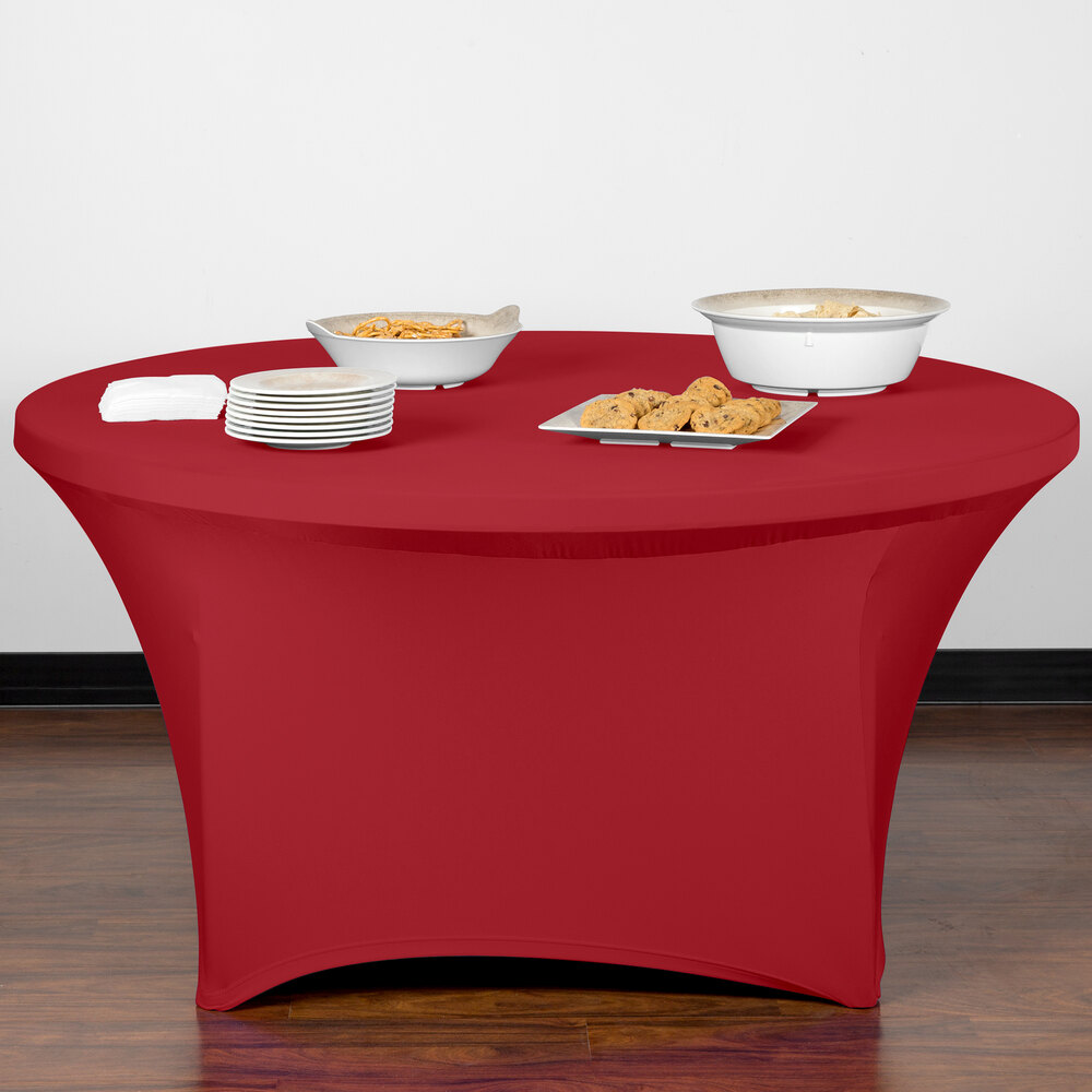 Snap Drape CN420R6030811 Contour Cover 60" Round Crimson Spandex Table ...