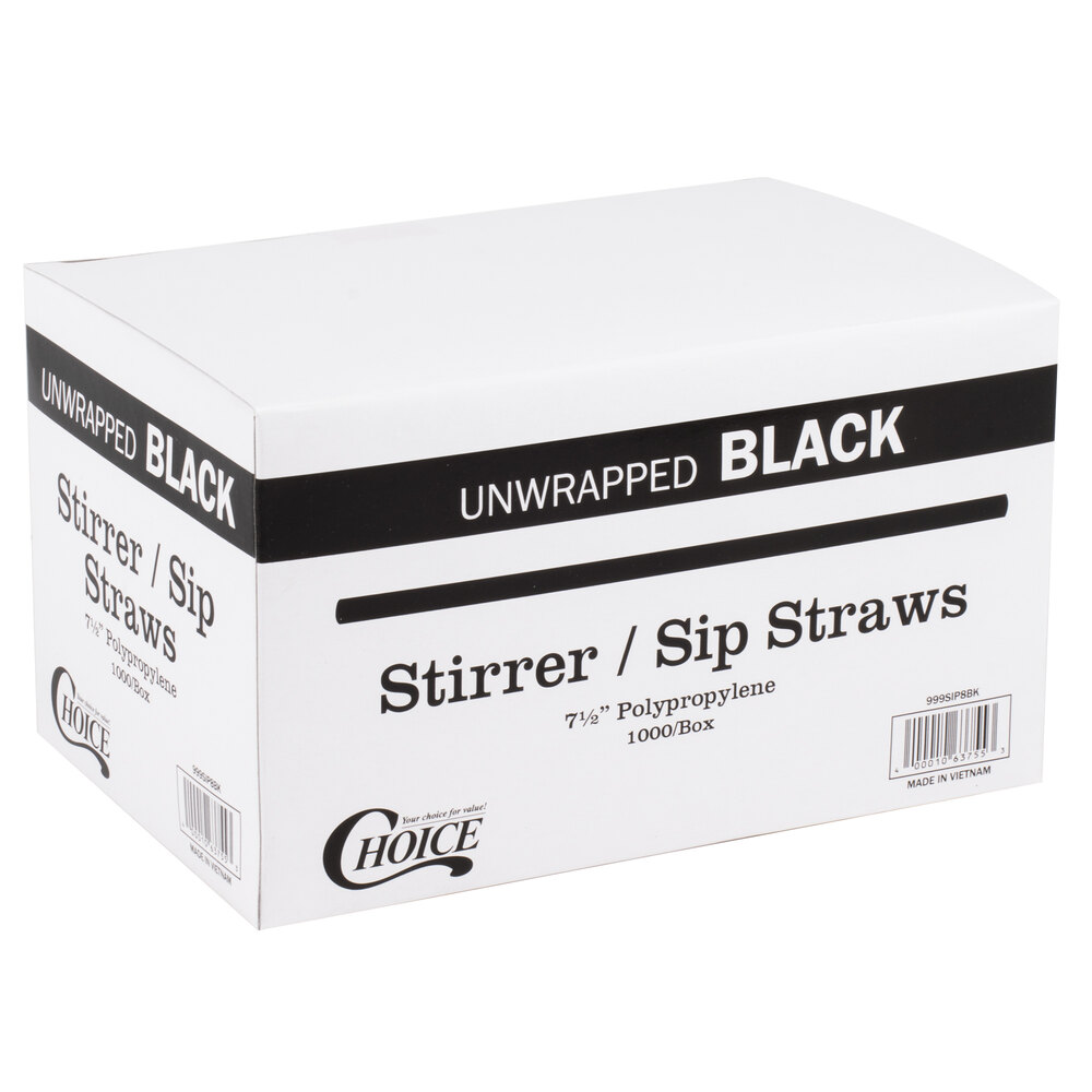 Choice 7 1/2" Black Unwrapped Coffee Stirrer / Sip Straw - 1000/Box