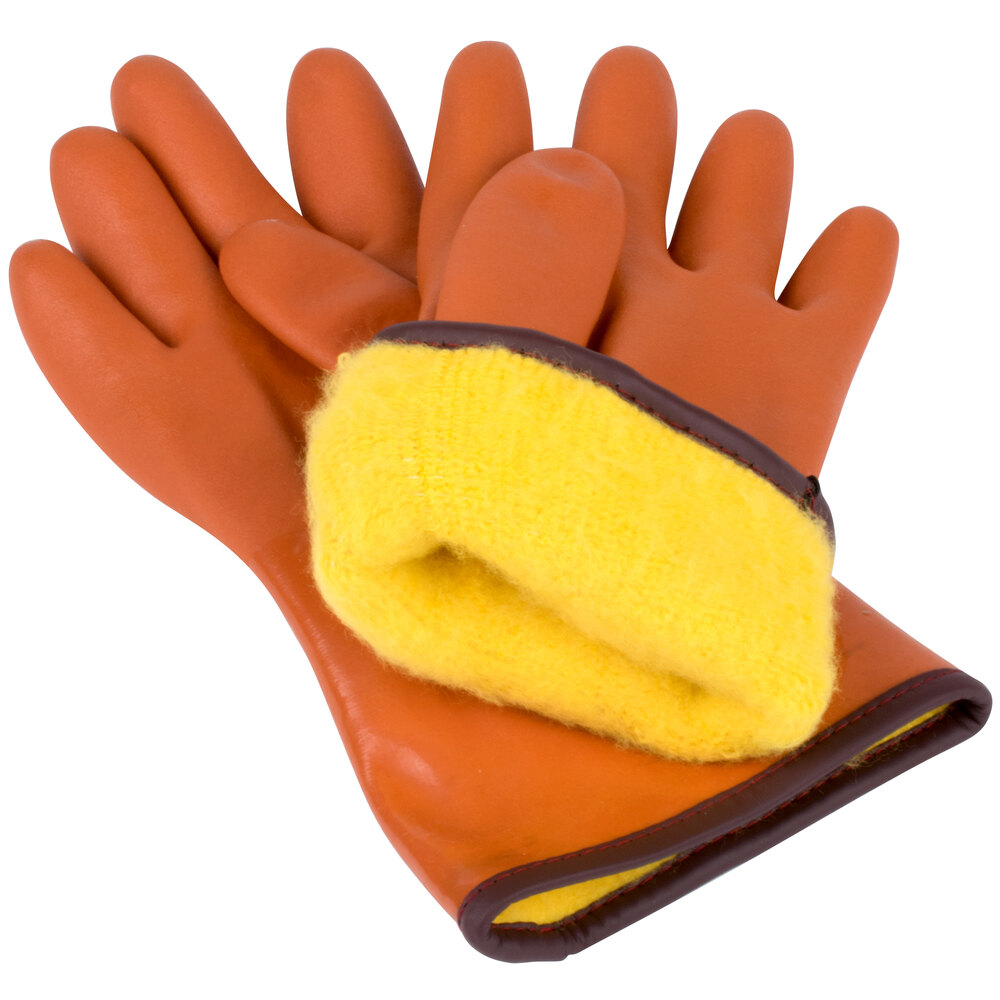 Large 12" Red Freezer / Frozen Food Textured PVC Gloves