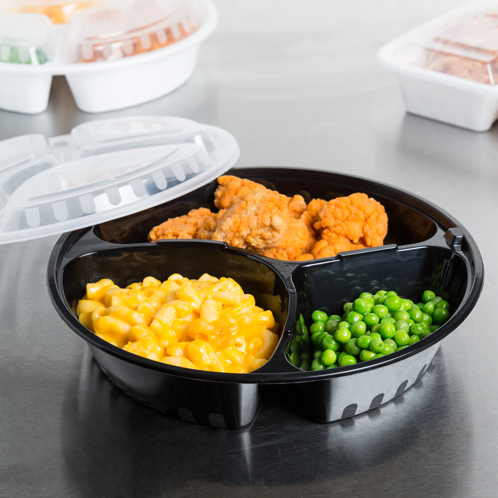 Choice 33 oz. Black 9" Round 3-Compartment Microwavable Heavy Weight ...