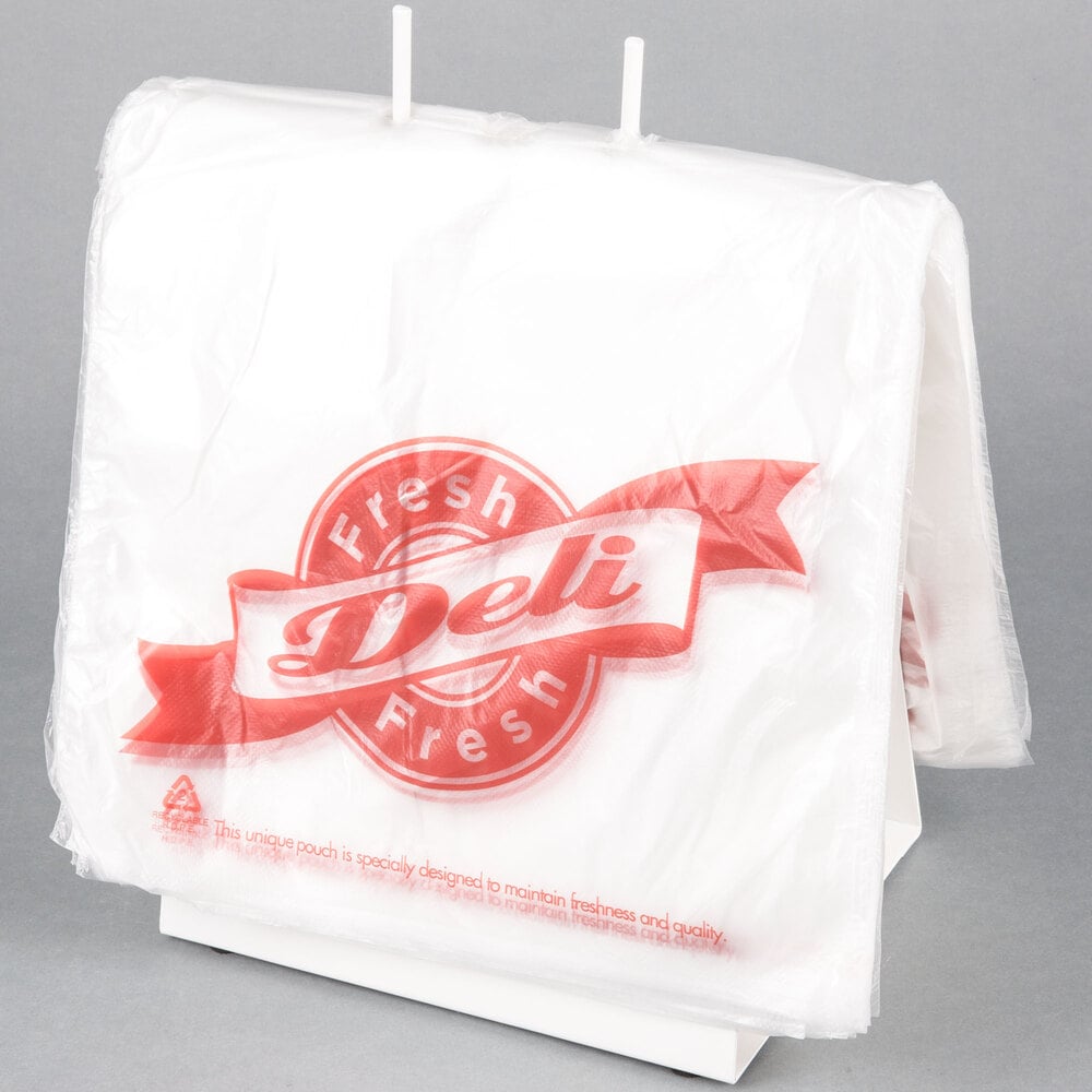 Choice Deli Saddle Bag stand with Printed 10 1/2" x 8" Deli Bags - Flip Top