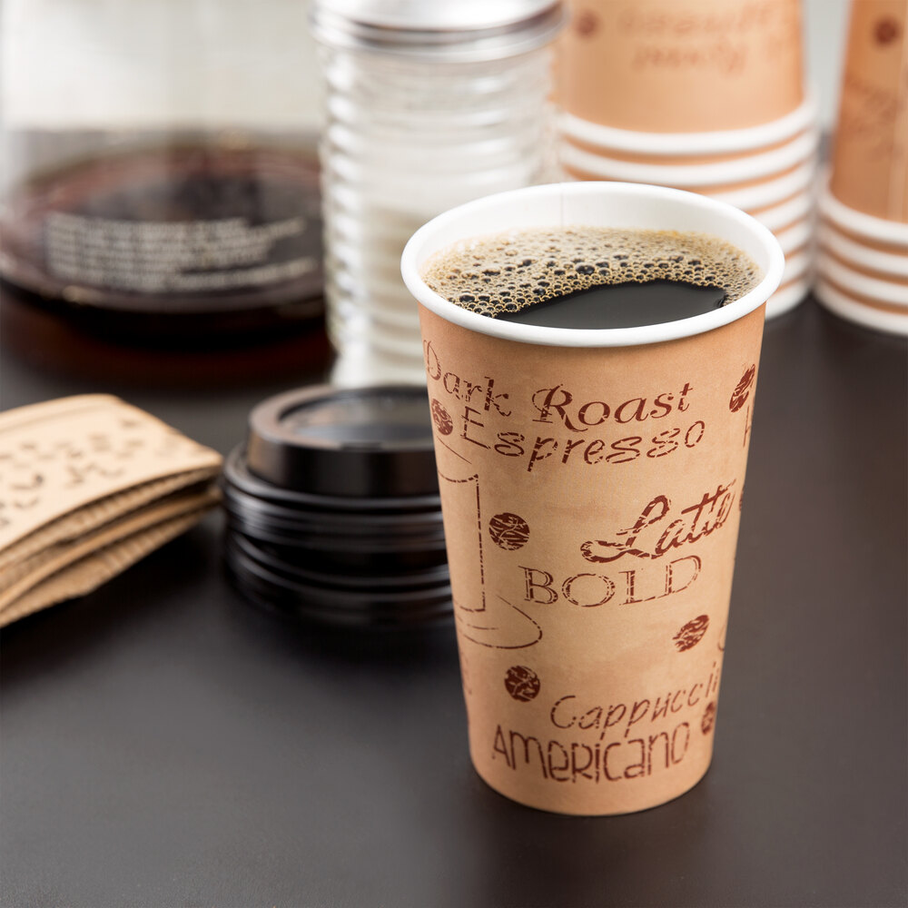 Choice 16 Oz Kraft Paper Hot Cup Lid And Sleeve Combo Kit 50 Pack