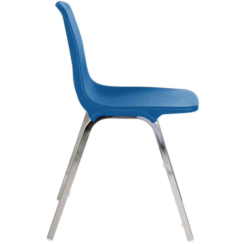 National Public Seating 8125 Chrome Metal Stacking Chair with Blue Poly ...