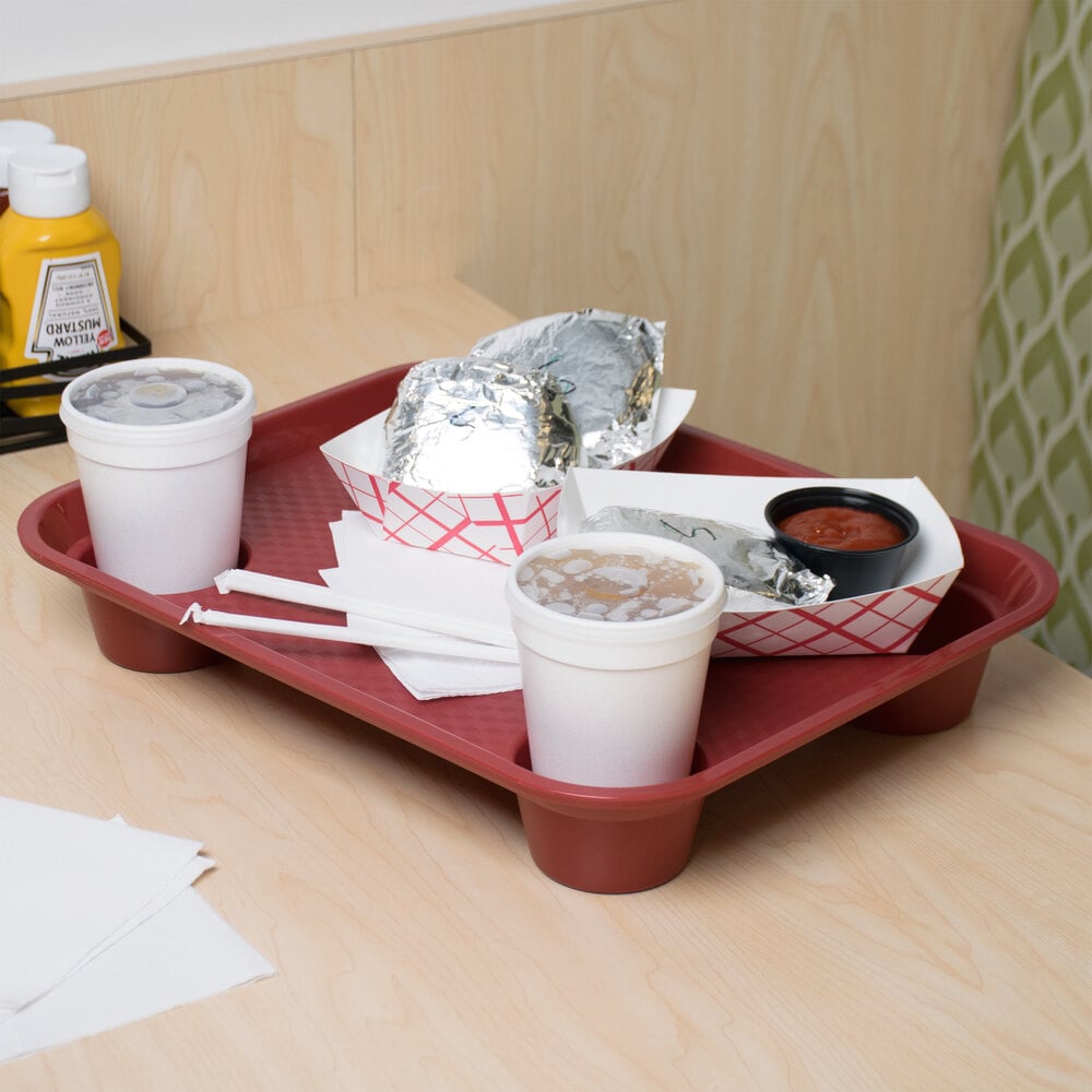 GET FT-20-R 14" x 17" Red Plastic Fast Food Tray with Cup Holders - 12/Case