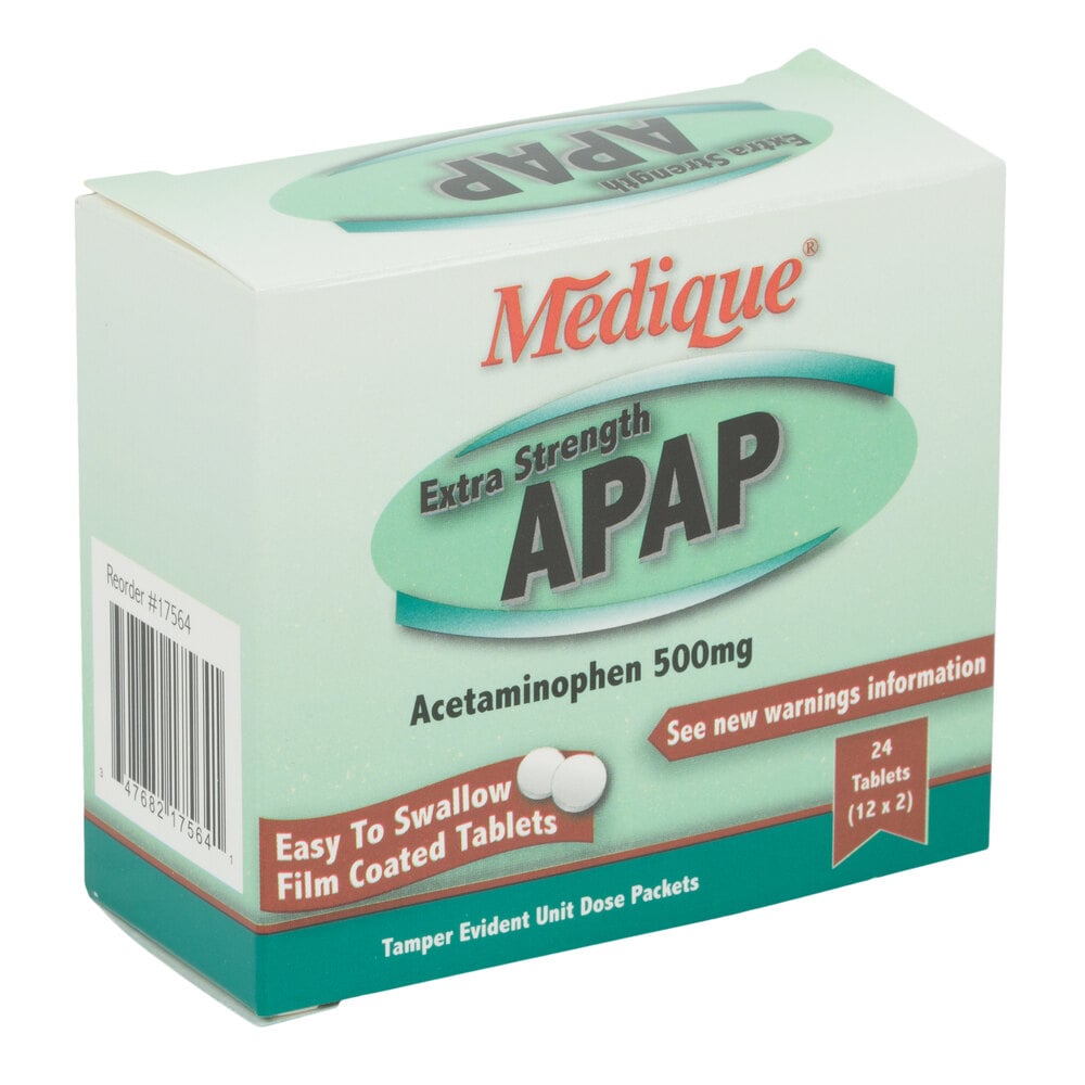 Medique 17564 Extra Strength APAP Acetaminophen Tablets - 24/Box