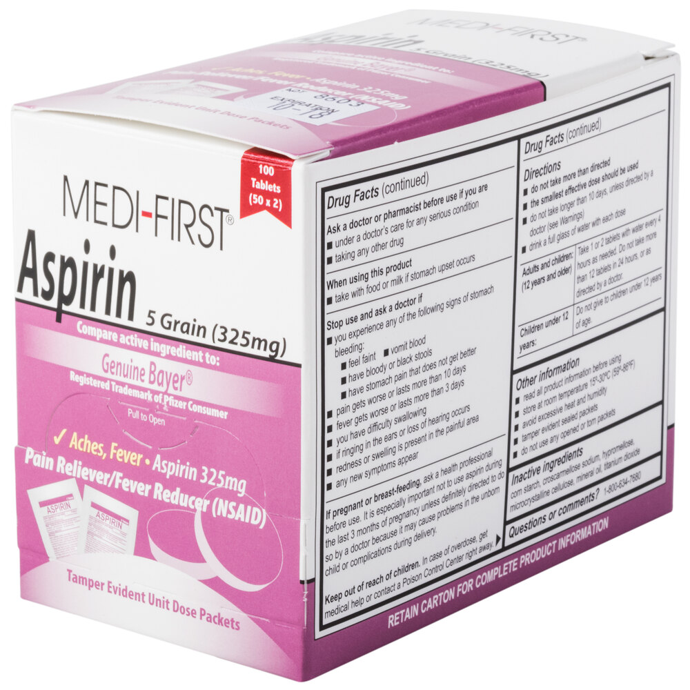Medi-First 80533 Aspirin Tablets - 100/Box