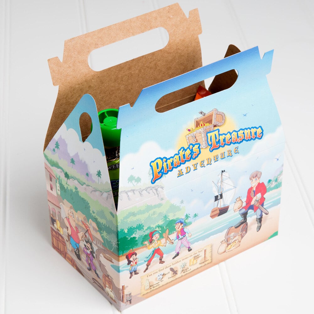 6 7/16" x 4" x 3 3/4" Kids Take-Out Meal Box with Pirate Design - 96/Case