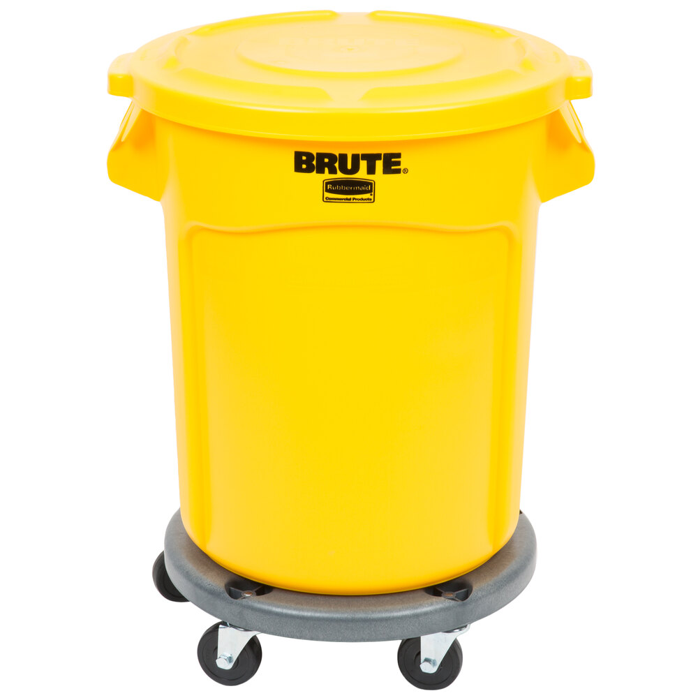 Rubbermaid BRUTE 20 Gallon Yellow Round Trash Can with Lid and Dolly