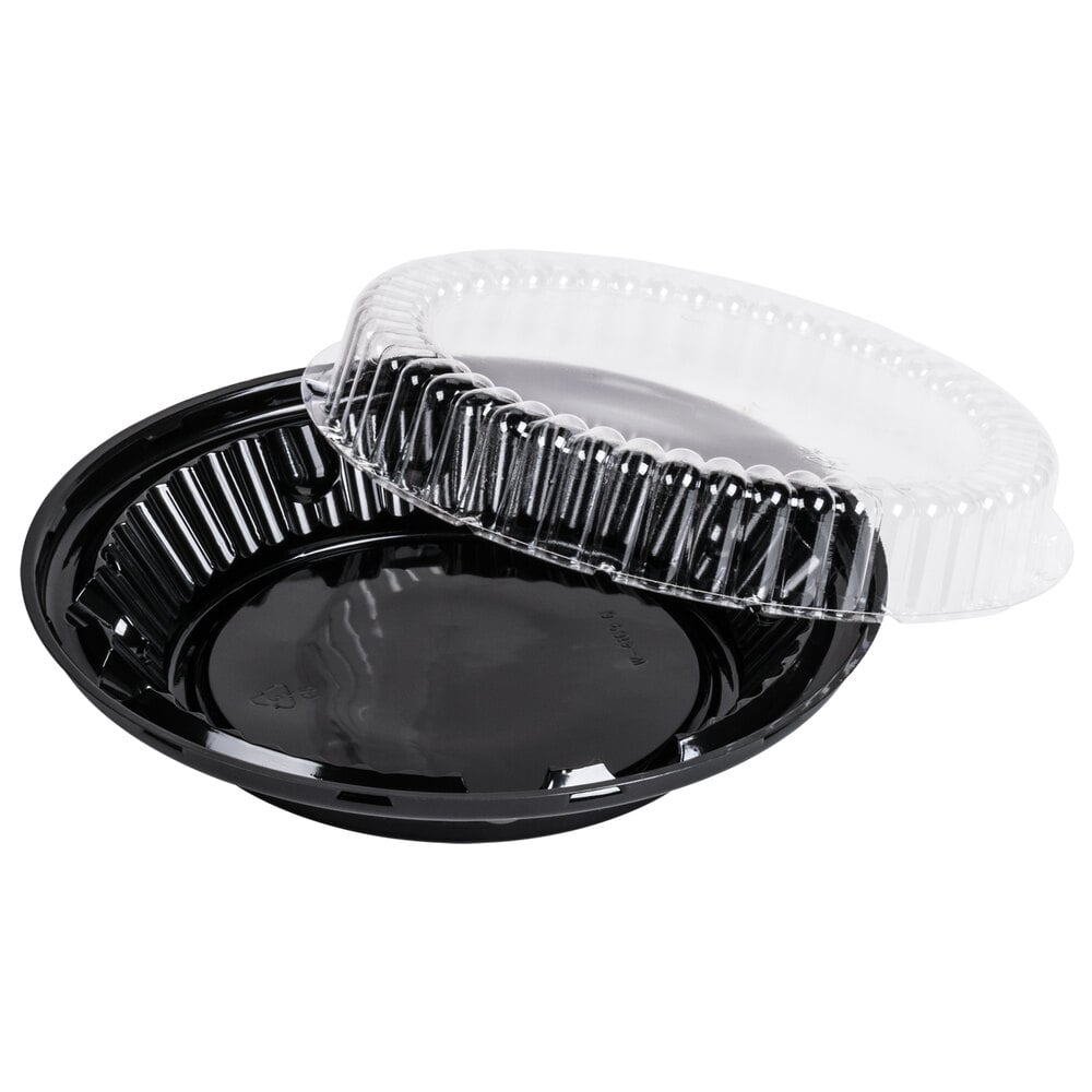 D&W Fine Pack 9" Black Pie Container with Clear Low Dome Lid - 20/Pack