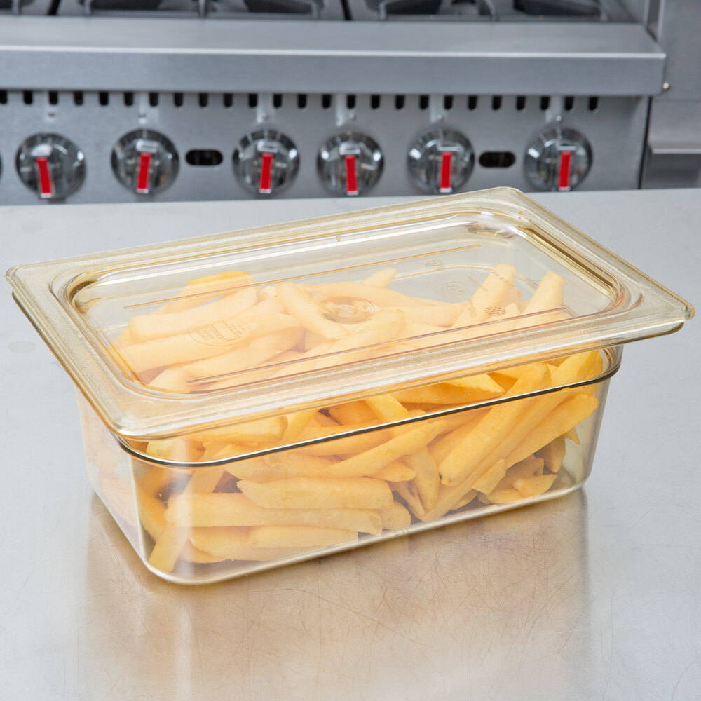 Cambro 44HP150 H-Pan™ 1/4 Size Amber High Heat Plastic Food Pan - 4" Deep