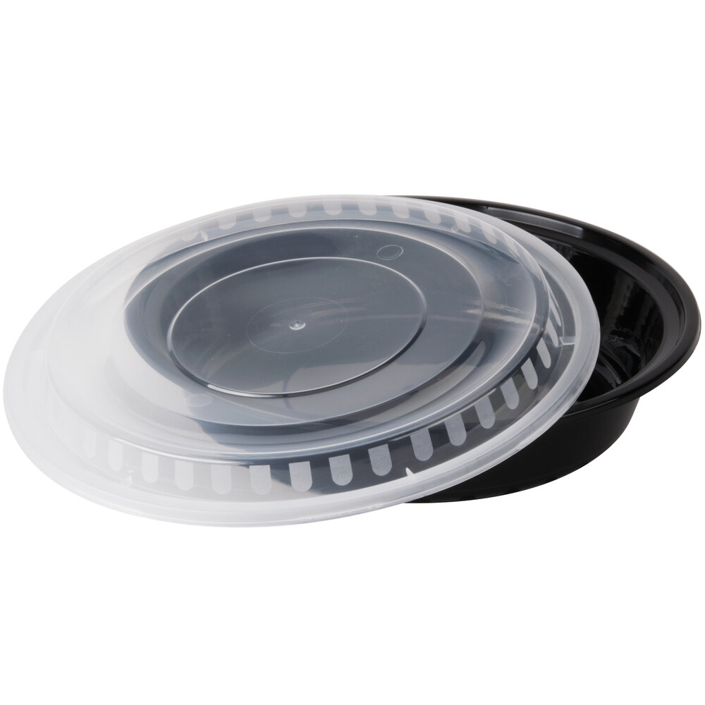 Choice 48 oz. Black 9" Round Microwavable Heavy Weight Container with ...
