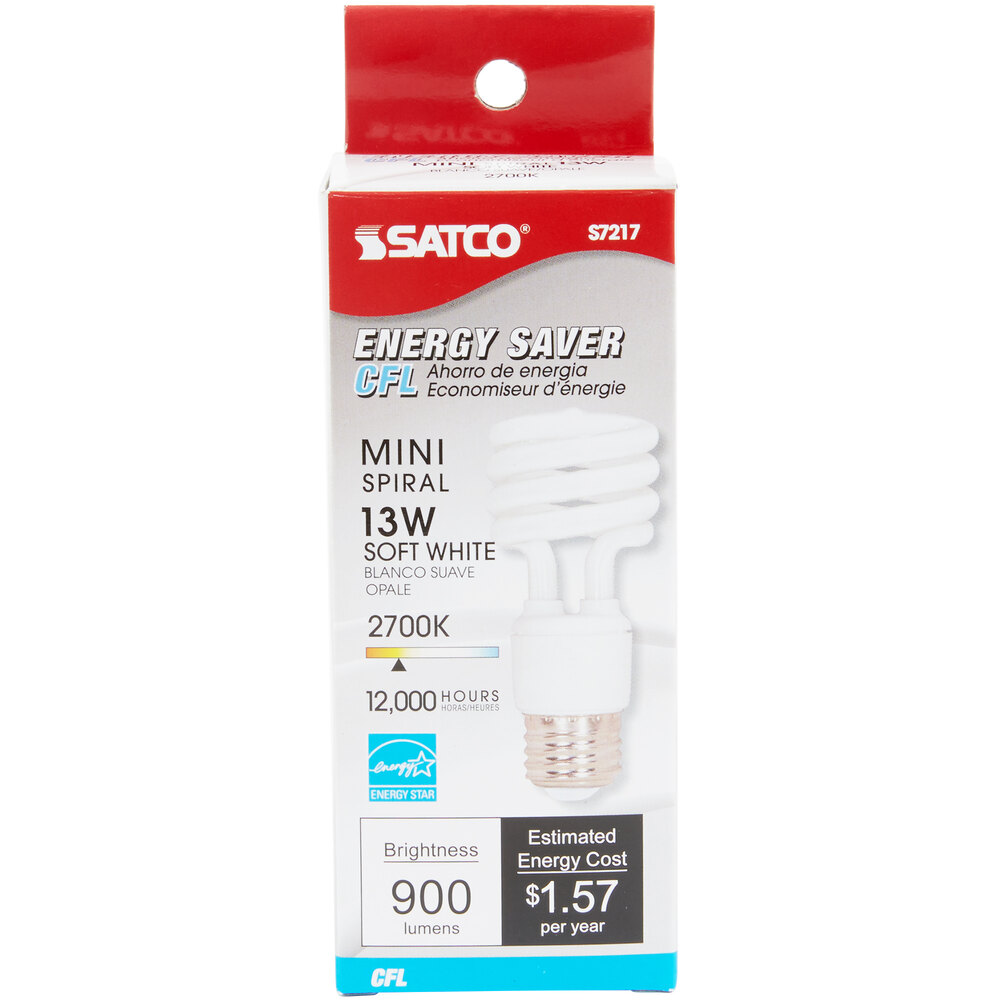 Satco S7217 13 Watt (60 Watt Equivalent) Warm White Mini Spiral Compact ... Satco S7217 13 Watt (60 Watt Equivalent) Warm White Mini Spiral Compact ...