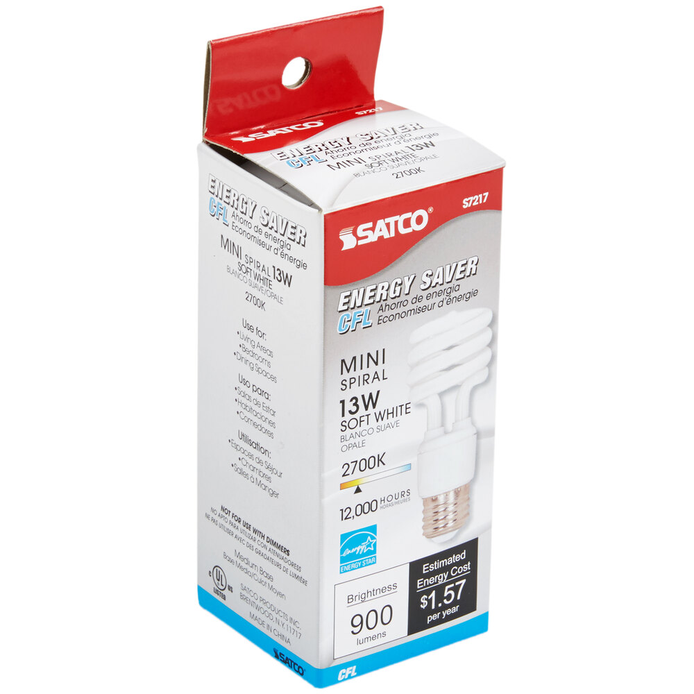Satco S7217 13 Watt (60 Watt Equivalent) Warm White Mini Spiral Compact ... Satco S7217 13 Watt (60 Watt Equivalent) Warm White Mini Spiral Compact ...