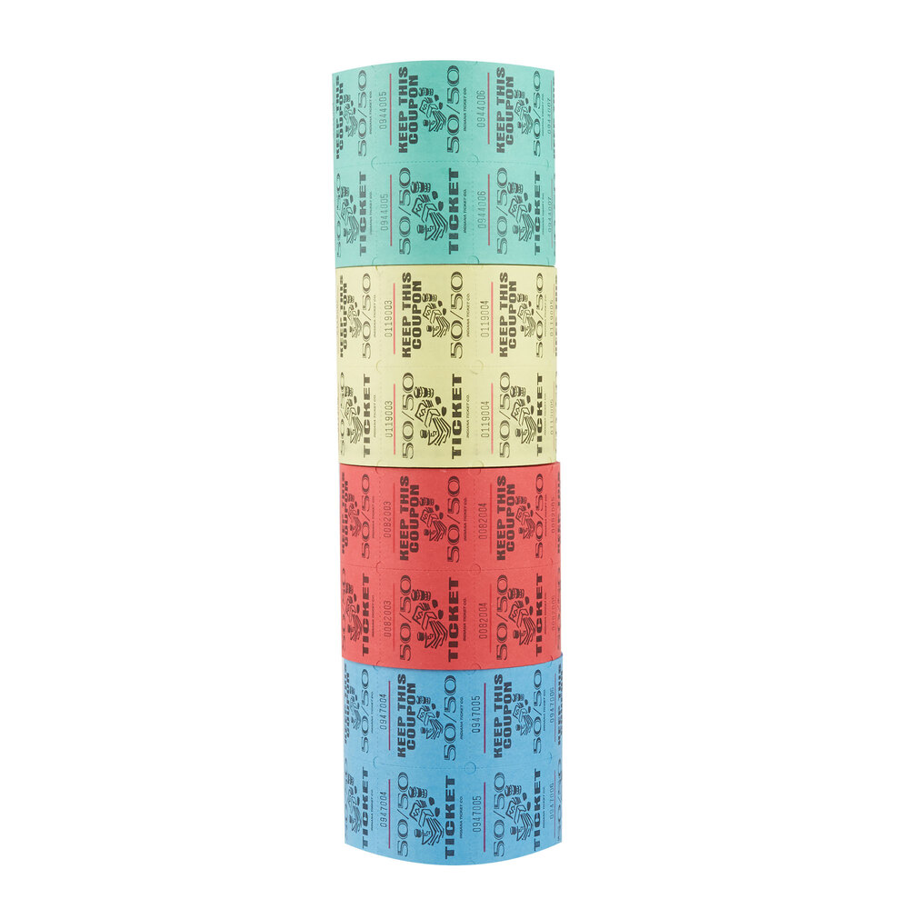 Blue, Red, Green, and Yellow 50/50 Marquee Raffle Tickets - 4000/Kit