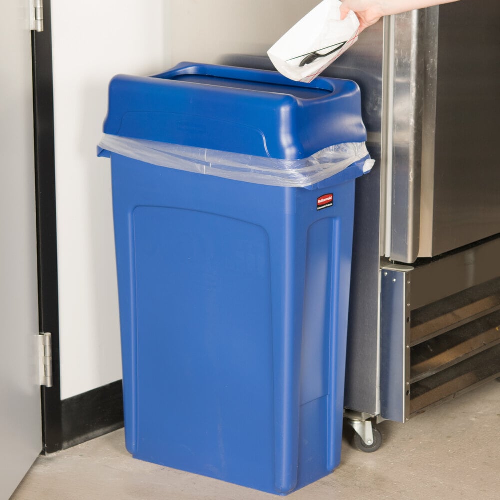 Rubbermaid Slim Jim 92 Qt. / 23 Gallon Blue Rectangular Trash Can with ...
