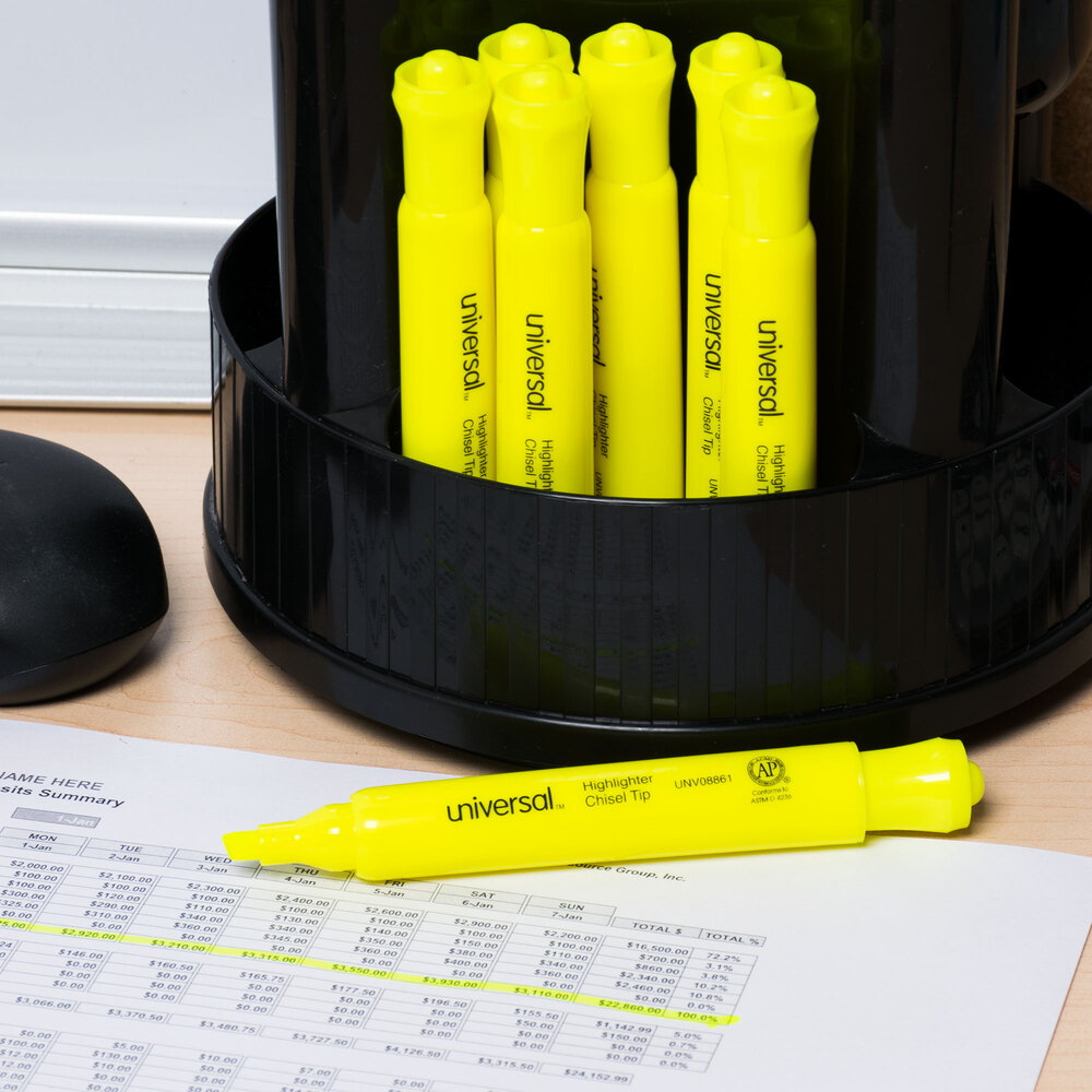 Universal UNV08861 Fluorescent Yellow Chisel Tip Desk Style Highlighter ...