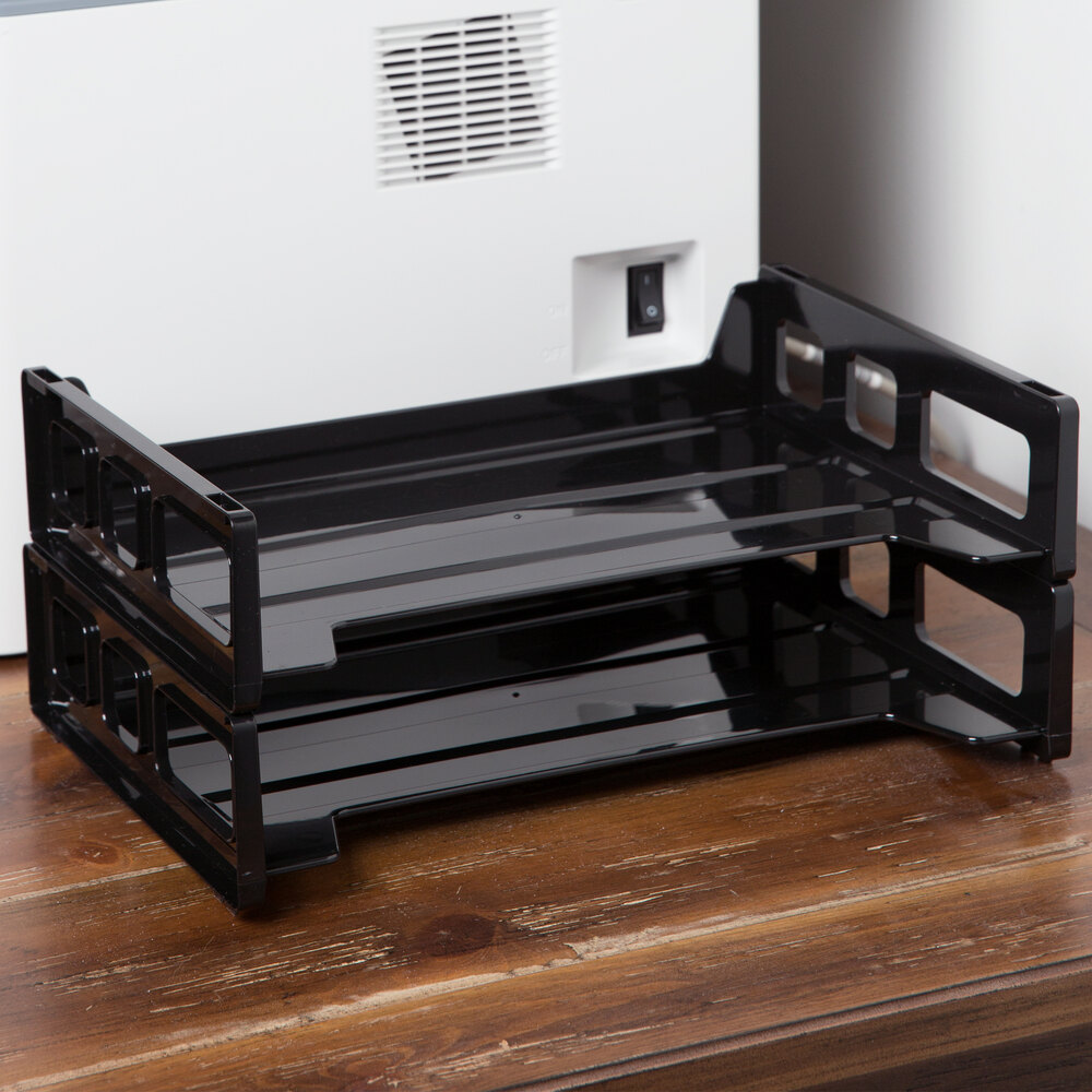 Universal UNV08100 13" x 9" x 2 3/4" Black Side Load Stackable Plastic ...