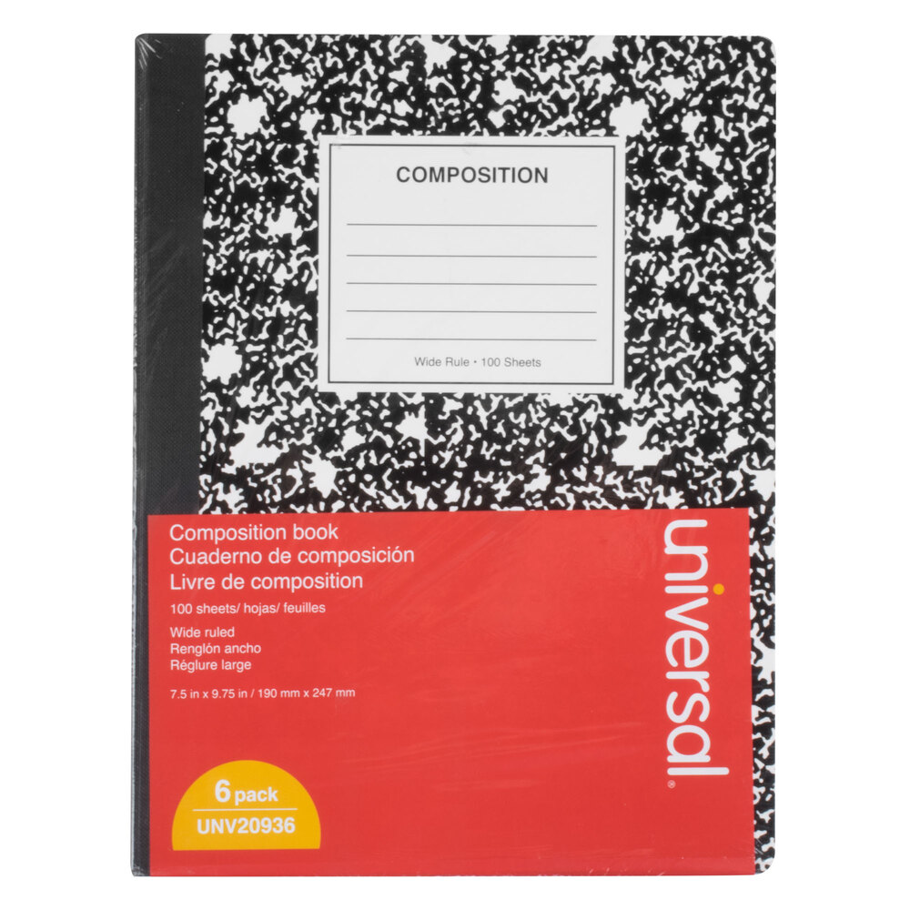 Universal UNV20936 9 3/4" x 7 1/2" Black Wide Ruled Composition ...