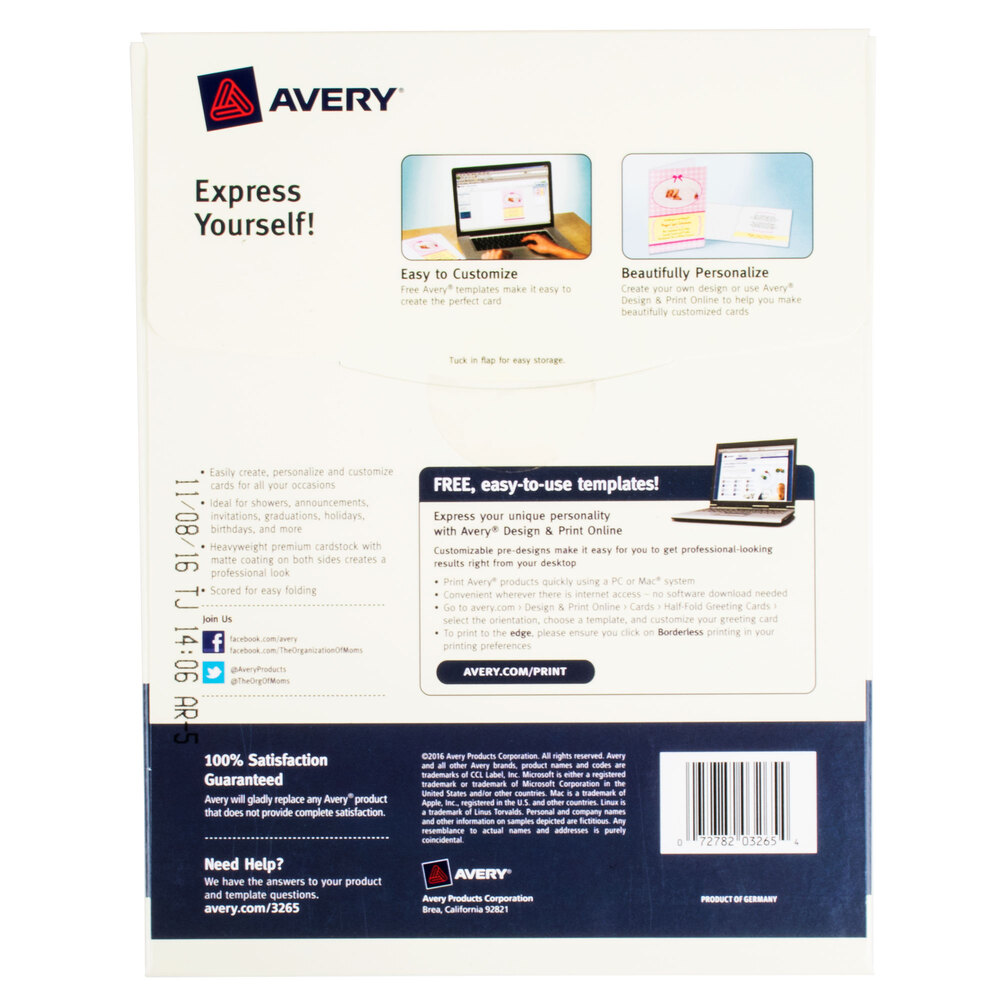 Avery 3265 5 1 2 X 8 1 2 Printable Half Fold Greeting Cards With 