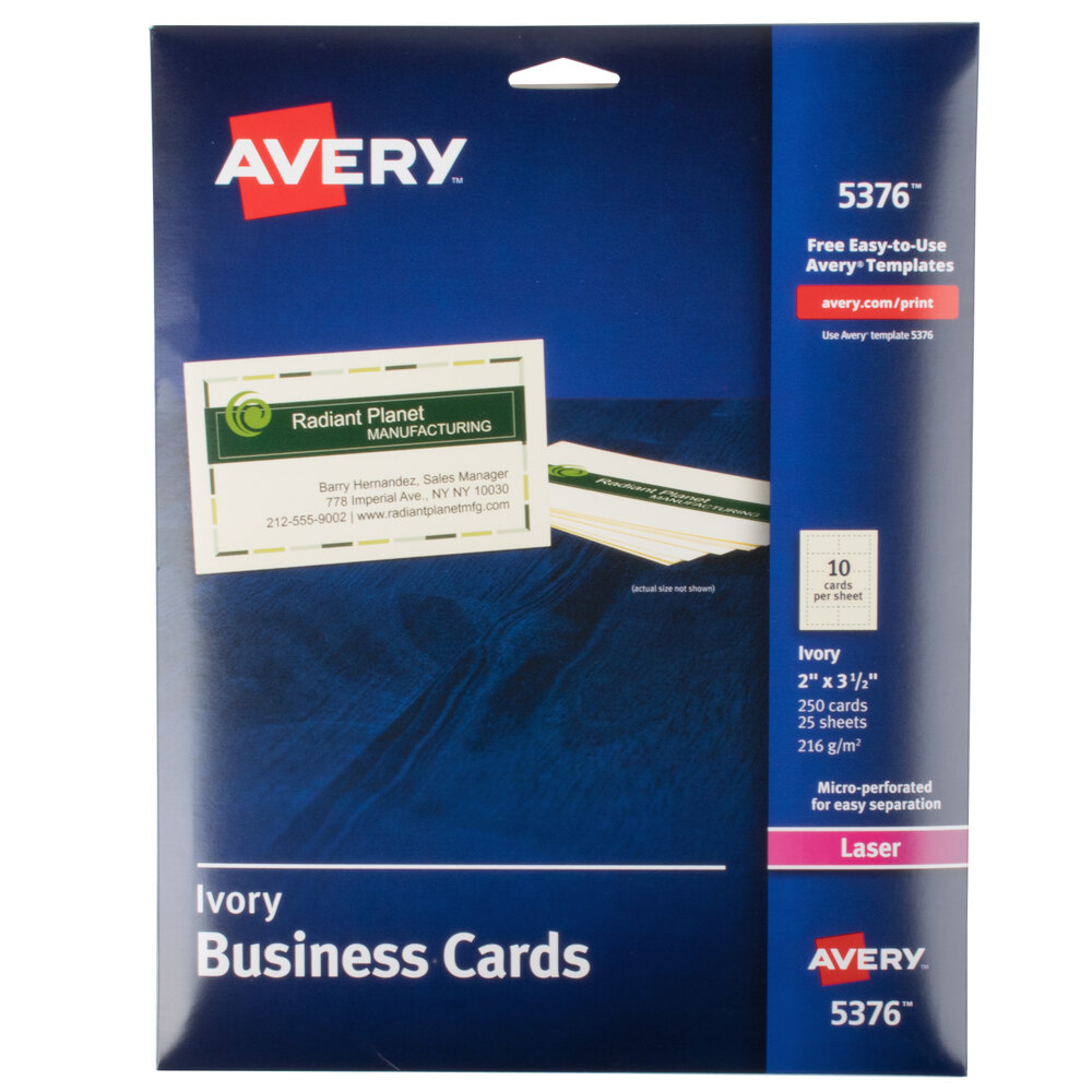 Avery 5376 2 X 3 1 2 Uncoated Ivory Microperf Business Cards 250 Pack