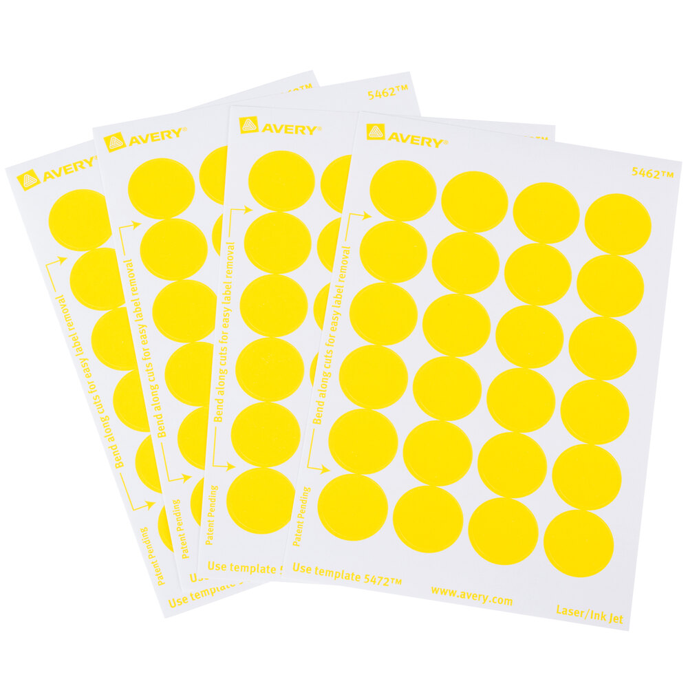 Avery 5462 3/4" Yellow Round Removable Write-On / Printable Labels ...