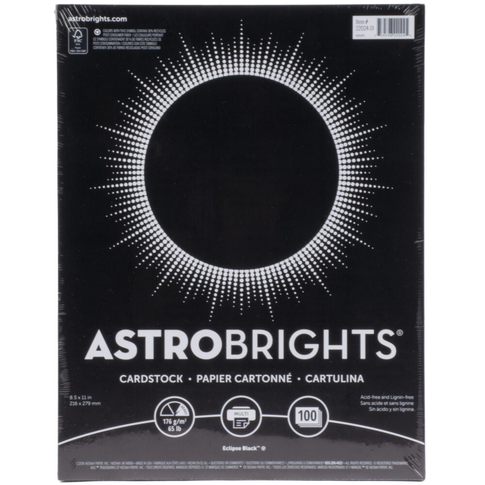 Neenah 2202401 Astrobrights 8 1/2" x 11" Eclipse Black 65# Smooth Color ...