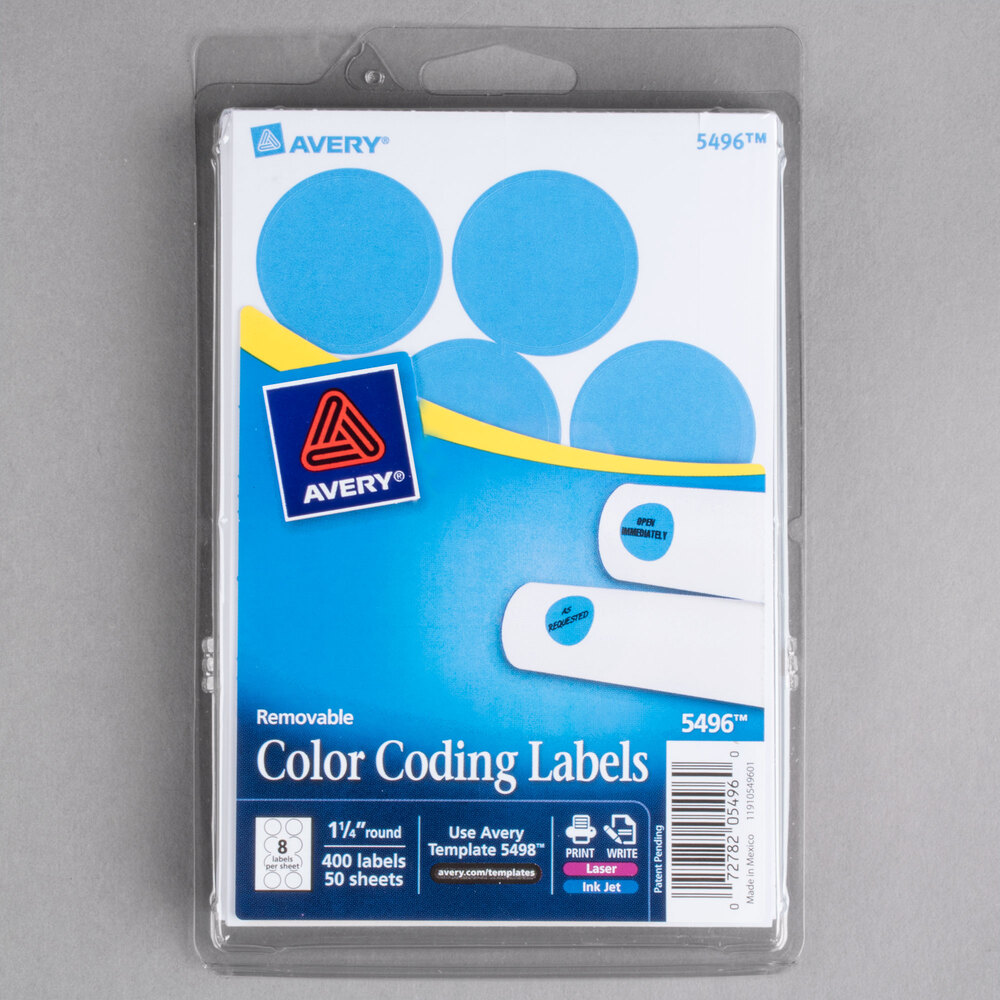 Avery 5496 1 1/4" Light Blue Round Removable Write-On / Printable ...