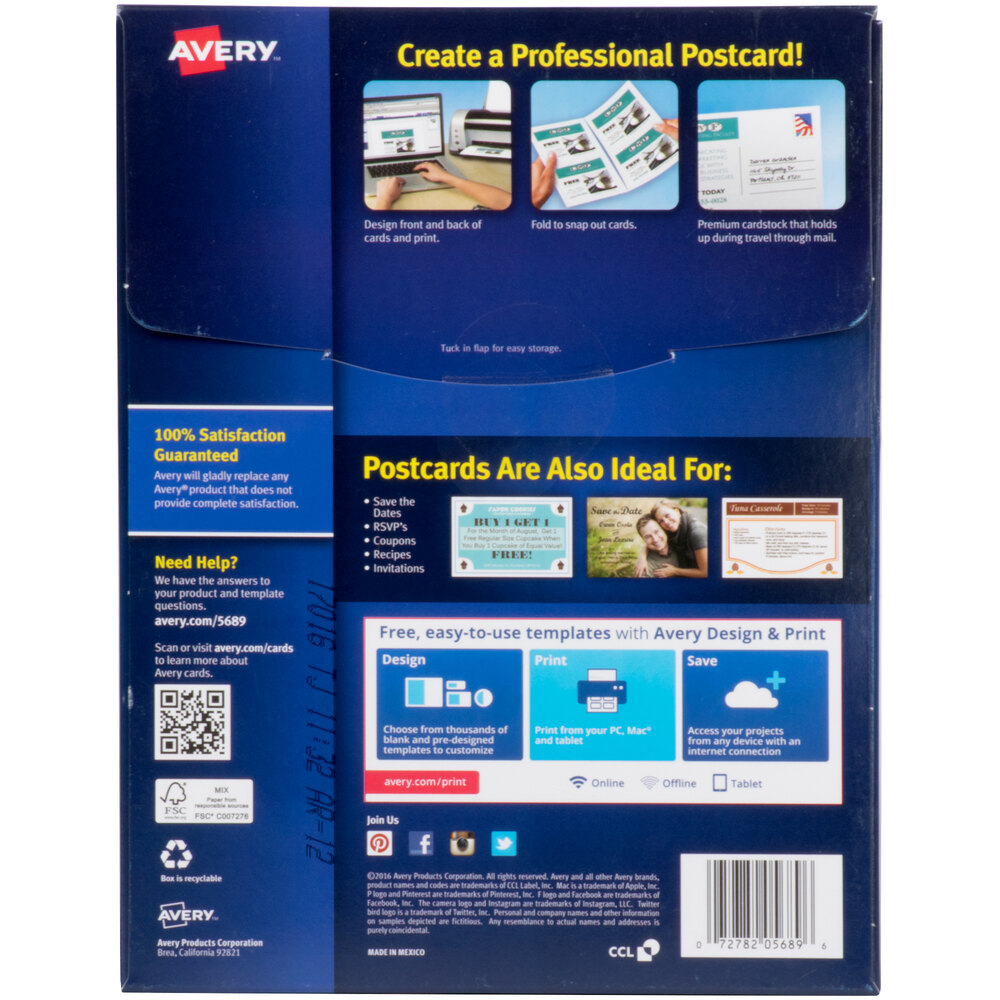 Avery 5689 4 1 4 X 5 1 2 White Printable Postcards 200 Box