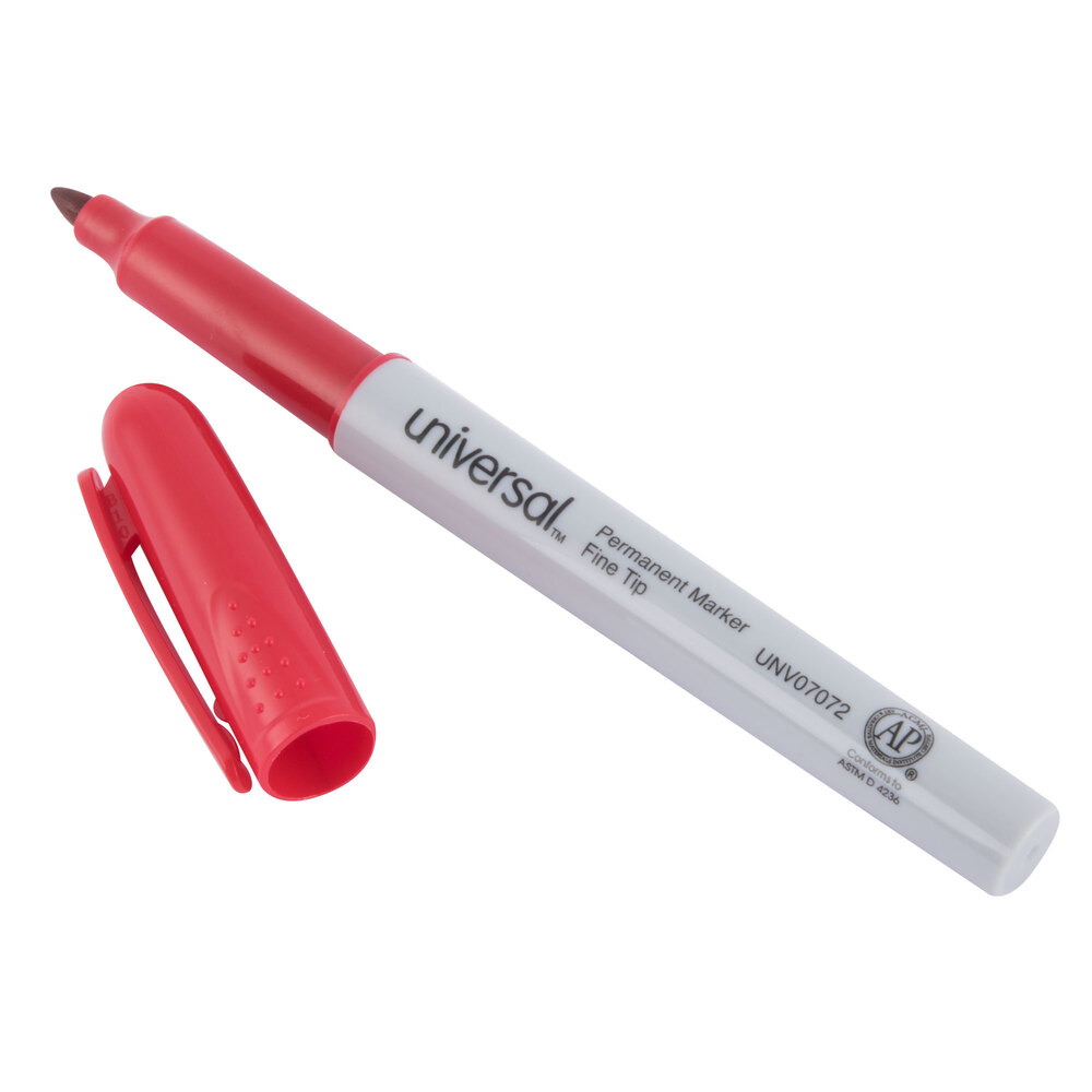 Universal UNV07072 Red Bullet Tip Pen Style Permanent Marker - 12/Pack
