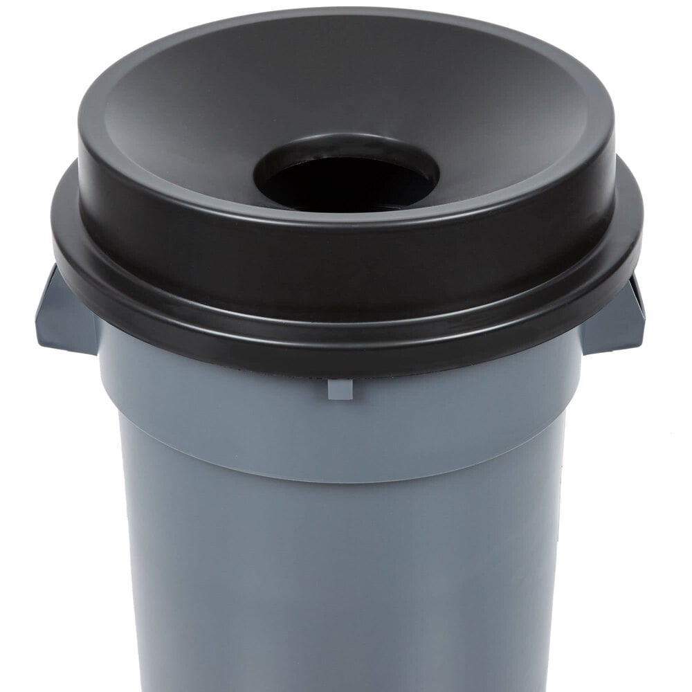 32 Gallon Gray/Black Round Trash Can with Black Funnel Top Lid