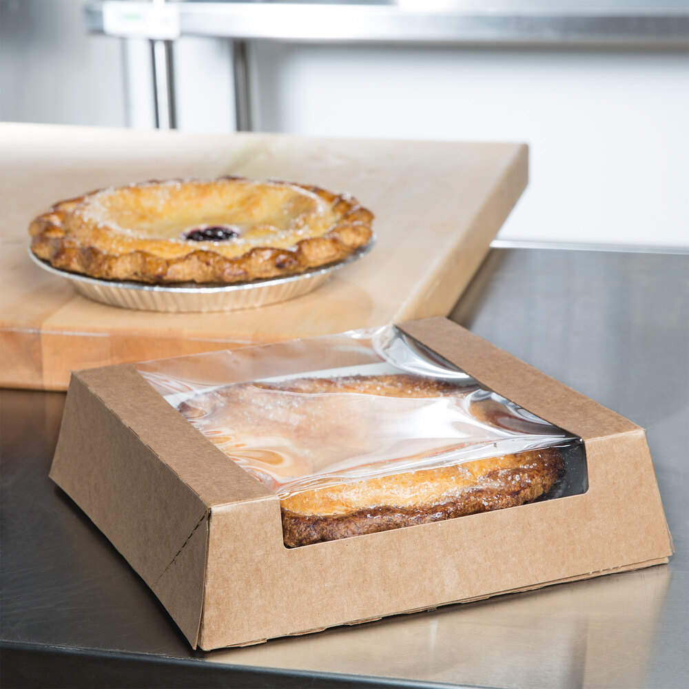 9" x 9" x 2 1/2" Kraft Auto-Popup Window Bakery Box with Grease ...