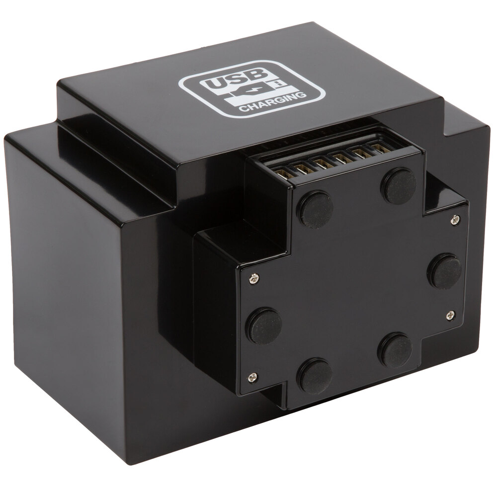 Chef Master Black Plastic Bar Caddy with Six USB Charging Ports - 6" x ...