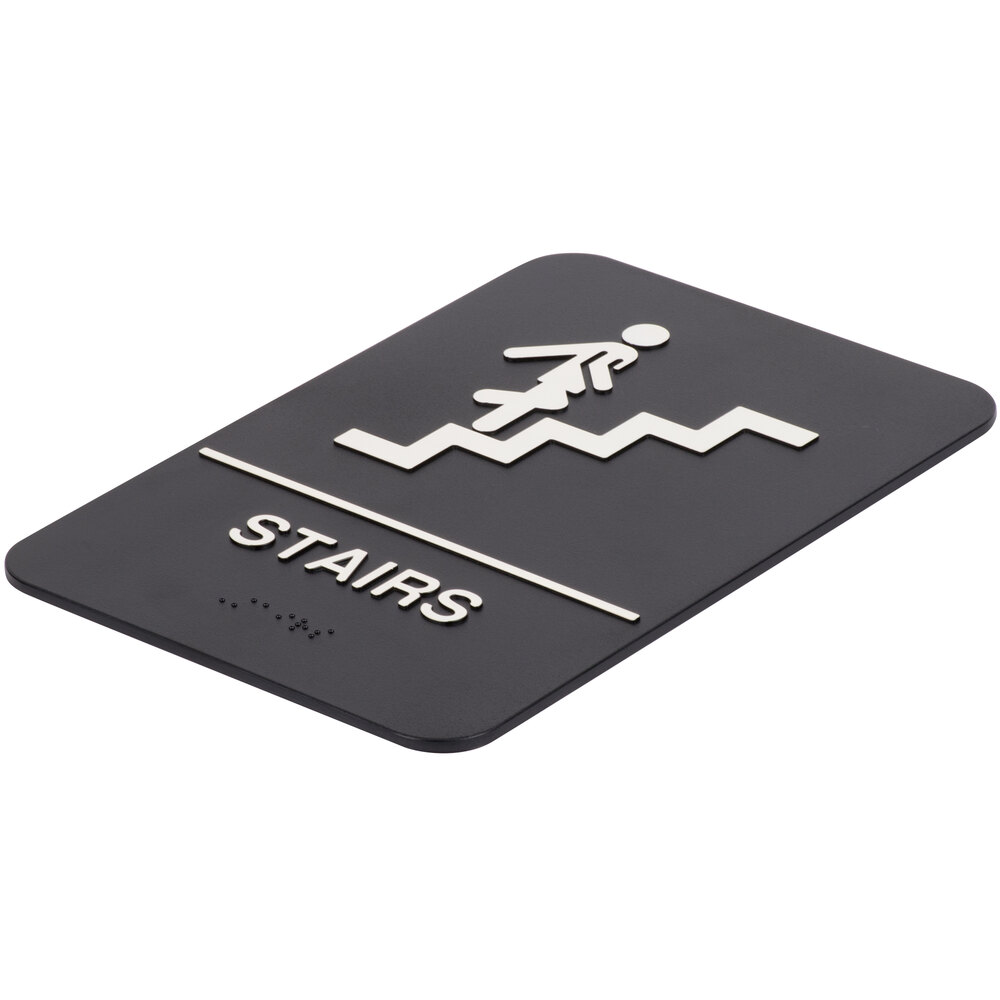 ADA Stairs Sign with Braille - Black and White, 9" x 6"