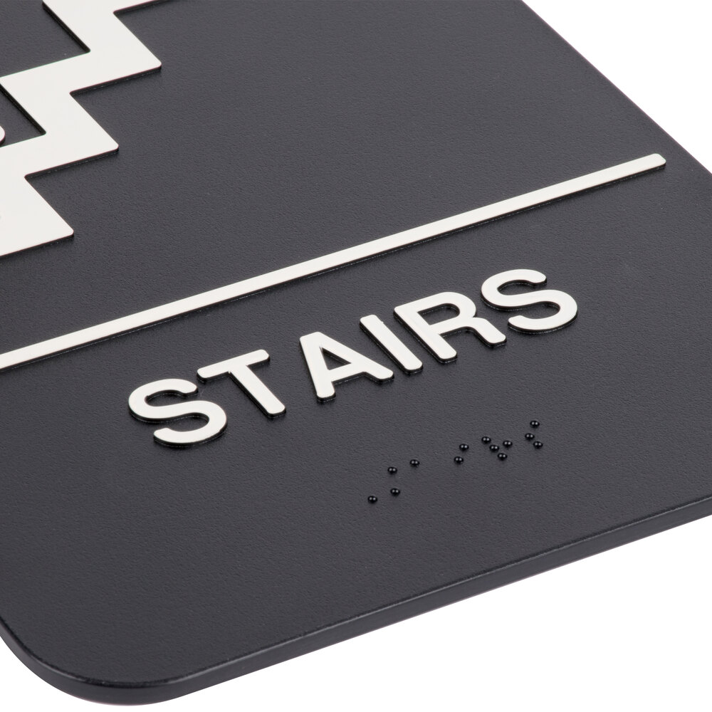ADA Stairs Sign with Braille - Black and White, 9" x 6"