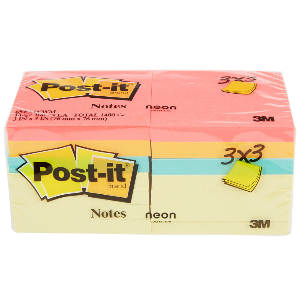 3M 654-14YWM Post-It® 3" x 3" 100 Sheet Sticky Note Pad, Canary Yellow ...