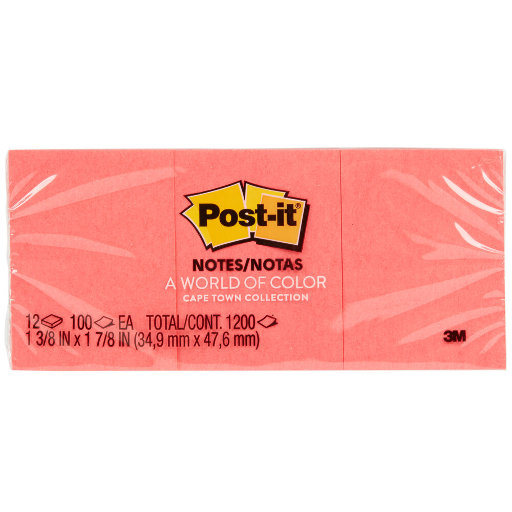 3M 653AN Post-It® Cape Town Collection 1 1/2" x 2" Sticky Note - 12/Pack