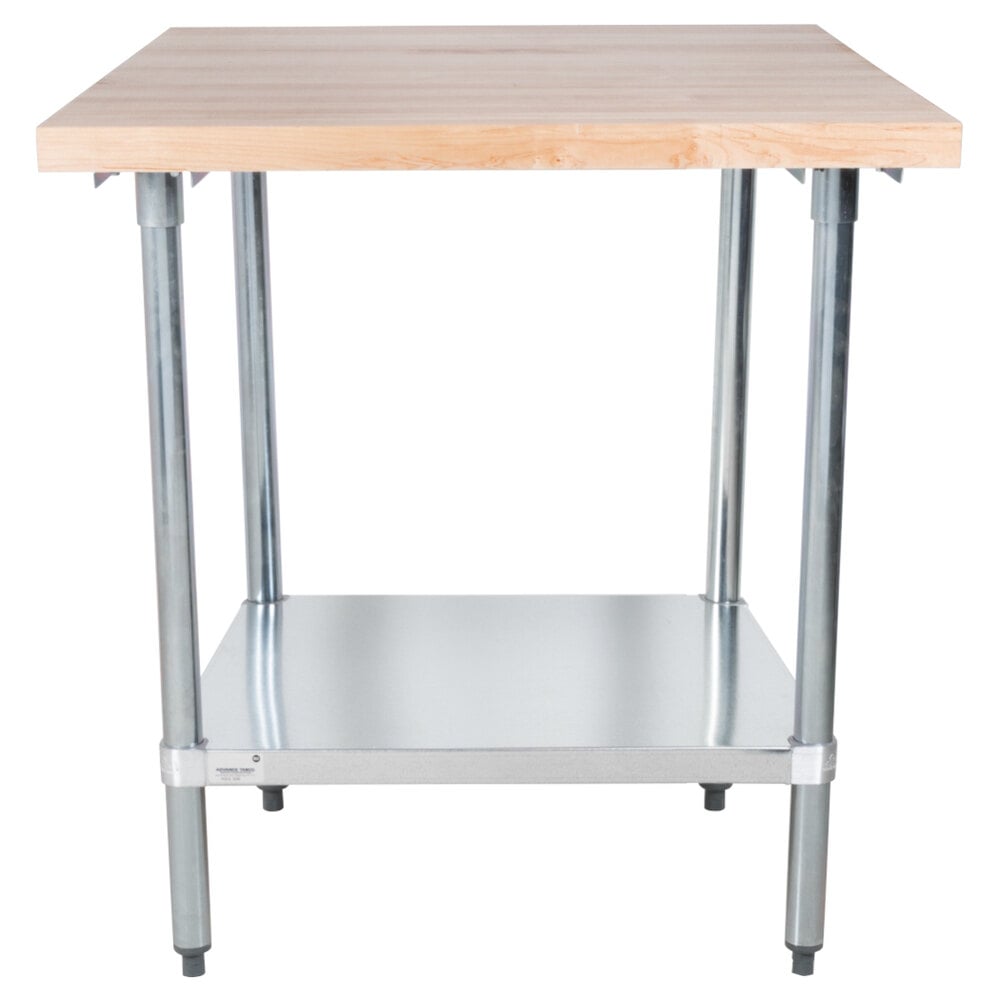 Advance Tabco H2G-243 Wood Top Work Table with Galvanized Base and ...
